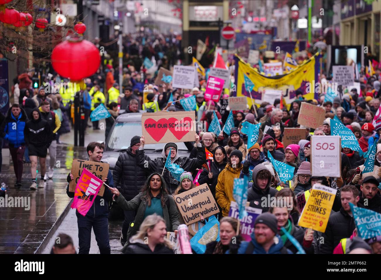 A demonstration in support of strikers is seen in central Manchester ...