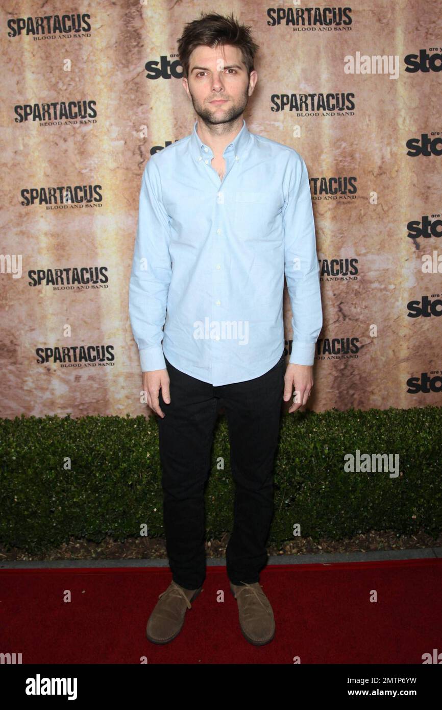 Adam Scott arrives to the premiere of upcoming Starz series ""Spartacus ...