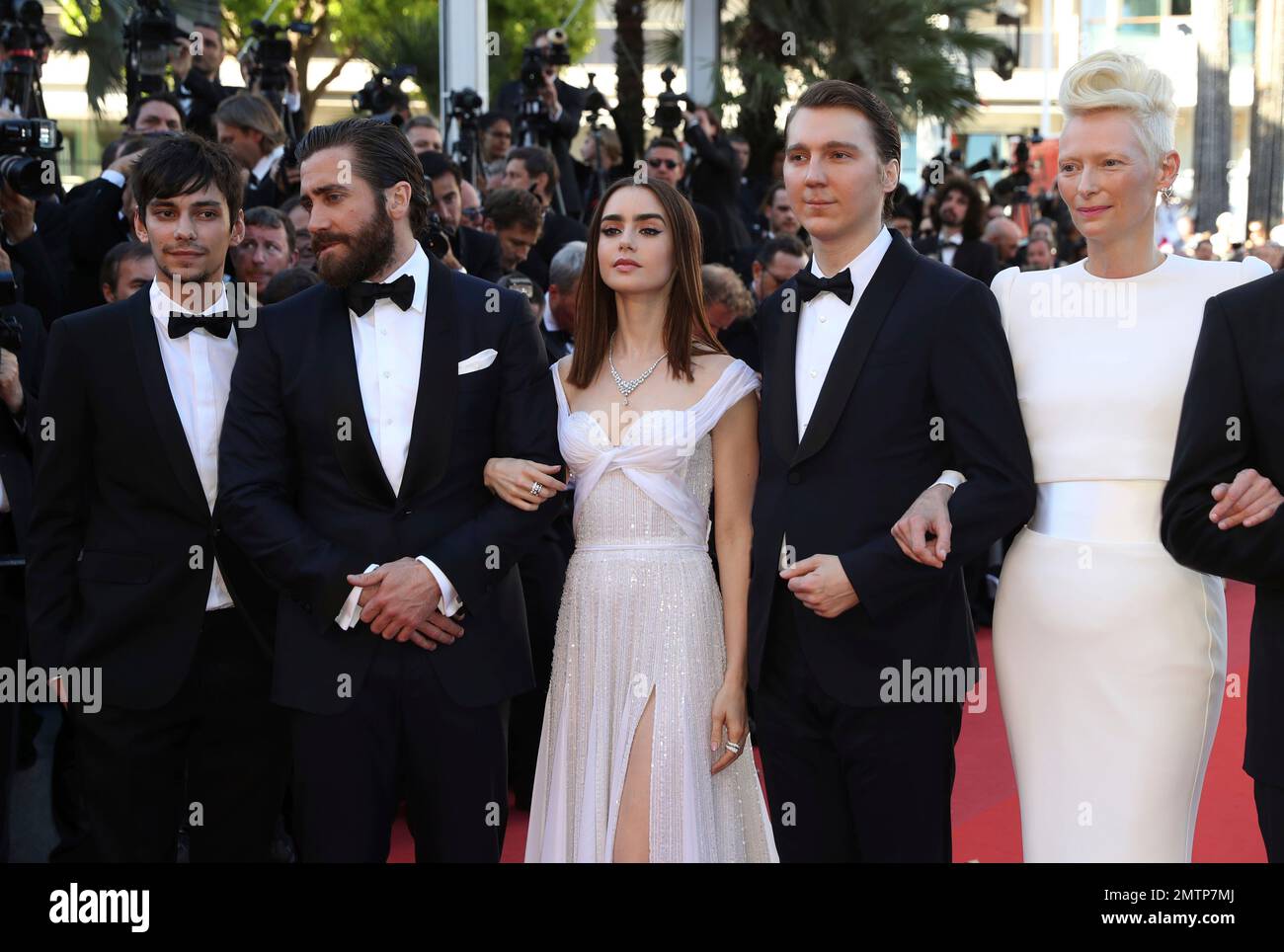 Actors Devon Bostick, from left, Jake Gyllenhaal, Lily Collins, Paul ...