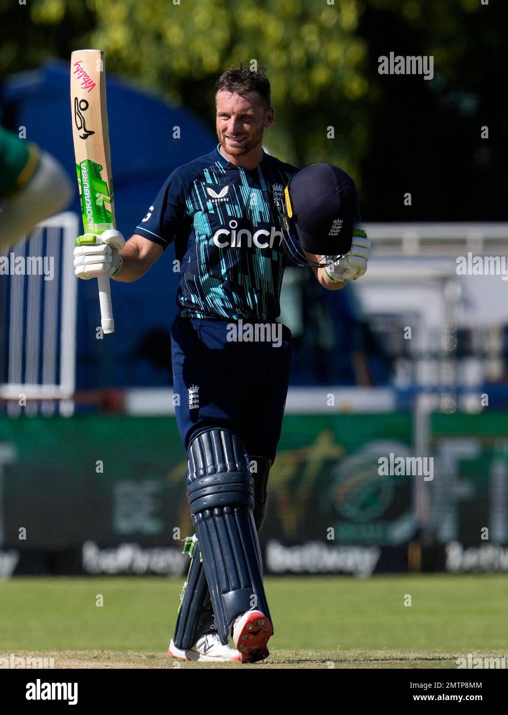 England's captain Jos Buttler celebrates his century during the third ...