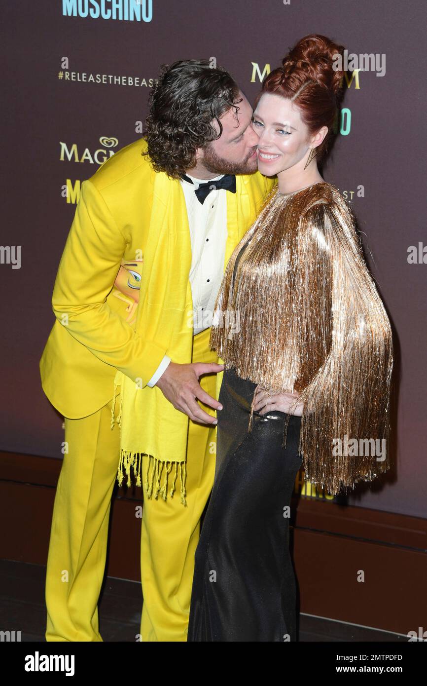 T.J. Miller and Kate Gorney pose for photographers upon arrival at the ...