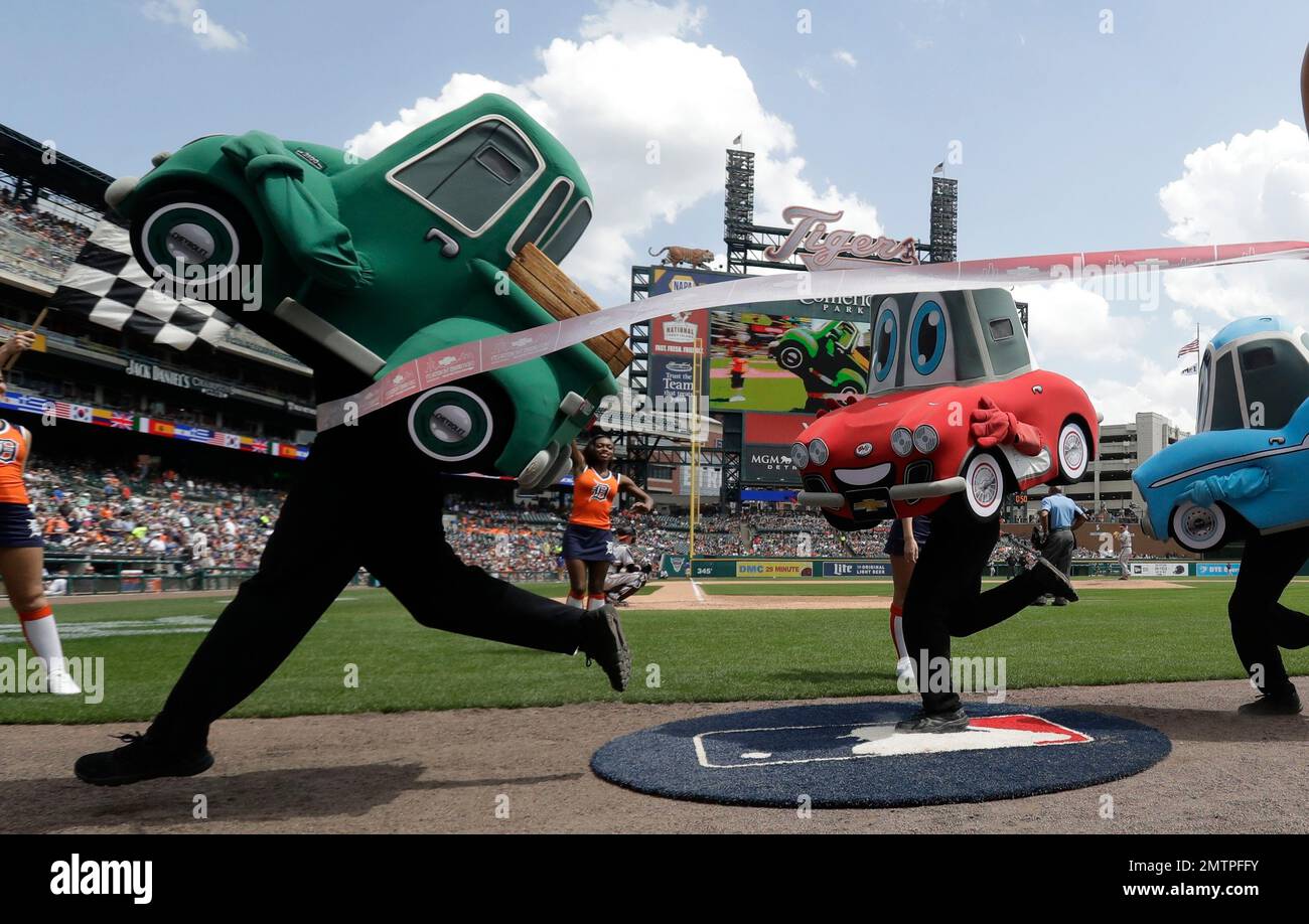 The Motor City Wheels mascot races during the fourth inning of a ...