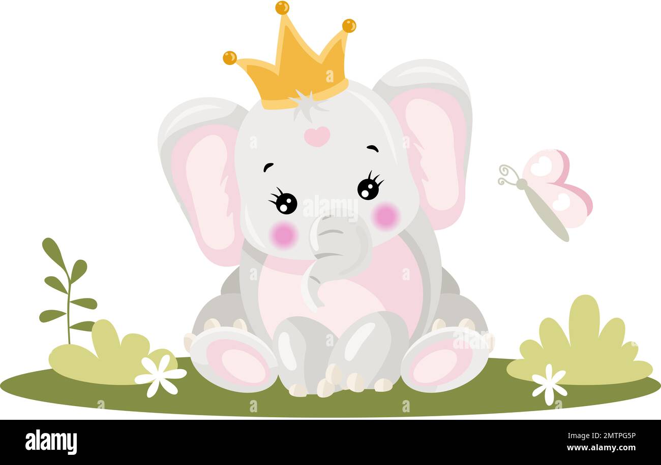 Pink baby elephant with crown in the garden Stock Photo - Alamy
