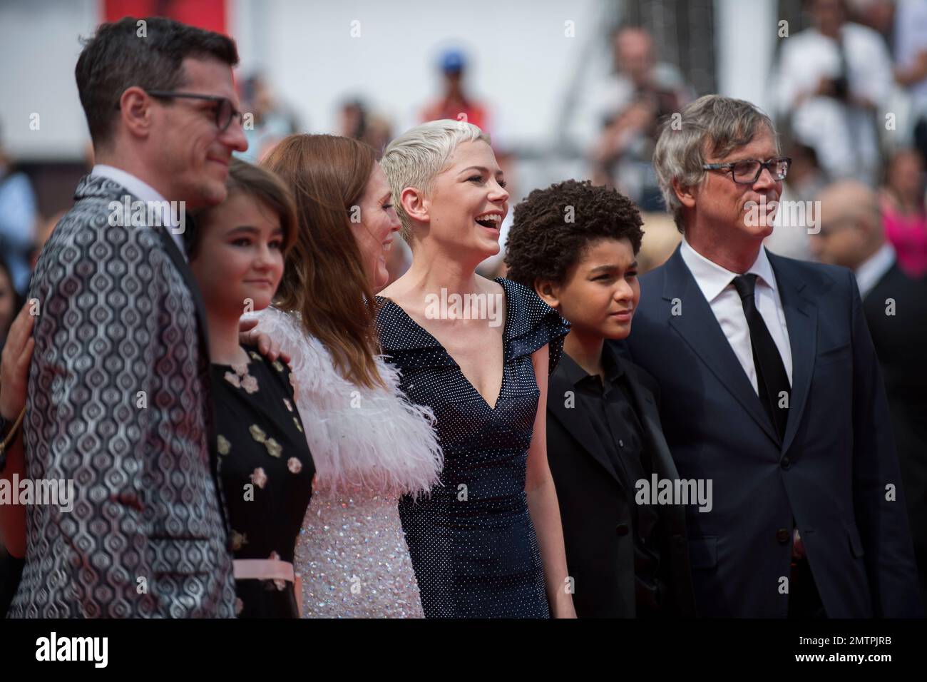 From left, screenwriter Brian Selznick, actors Millicent Simmonds, Julianne Moore, Michelle ...