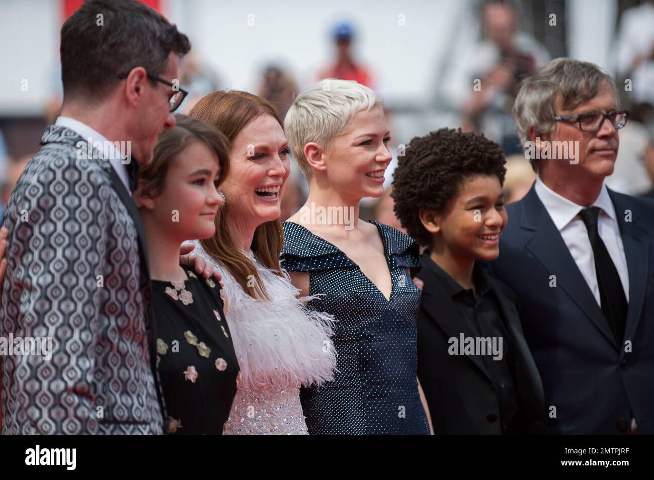 From left, screenwriter Brian Selznick, actors Millicent Simmonds, Julianne Moore, Michelle ...