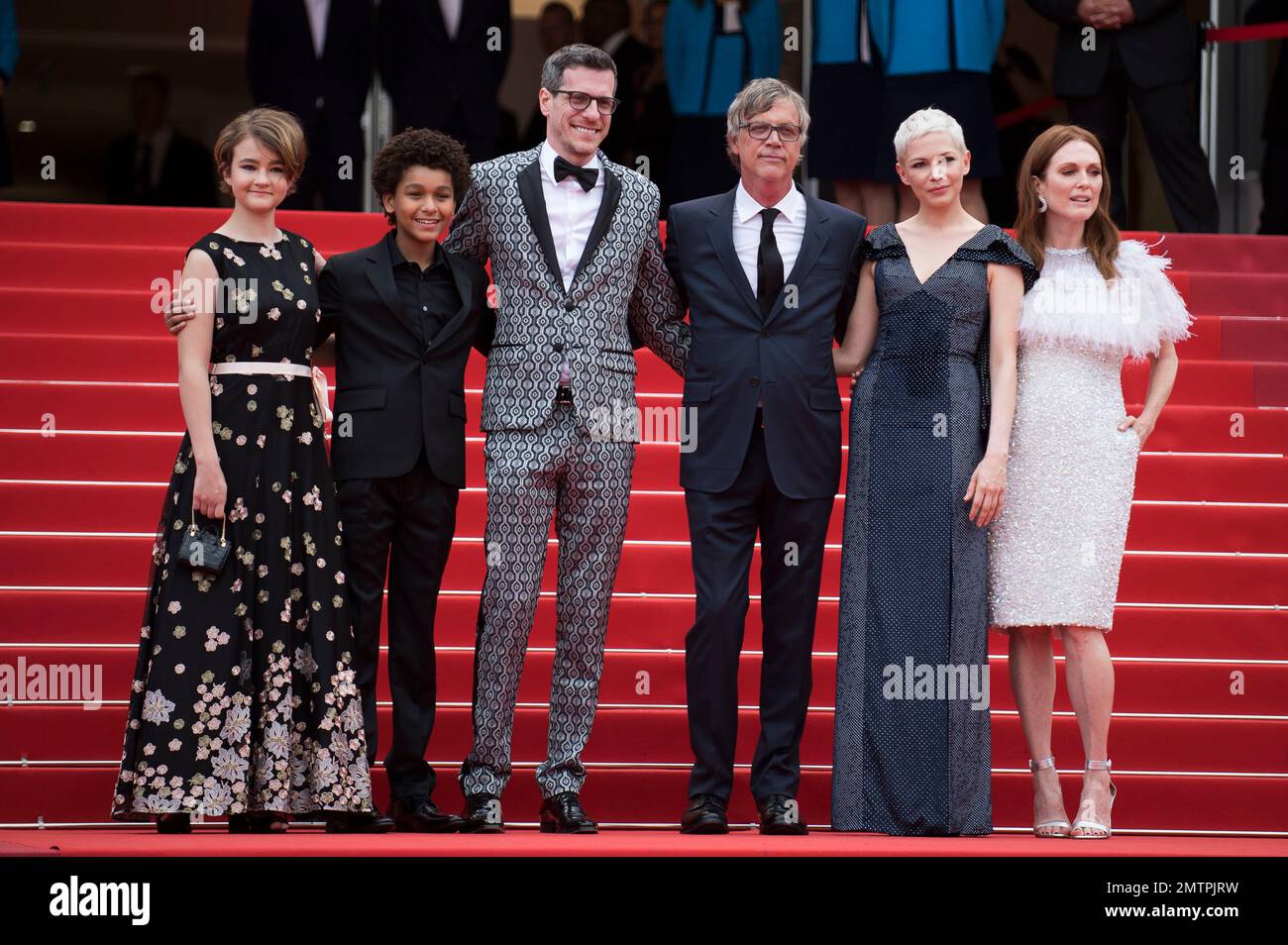 From left, actors Millicent Simmonds and Jaden Michael, screenwriter Brian Selznick, director ...