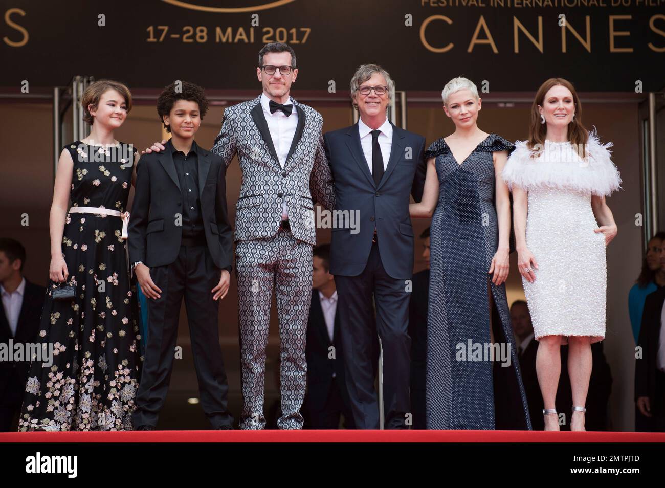 From left, actors Millicent Simmonds and Jaden Michael, screenwriter Brian Selznick, director ...