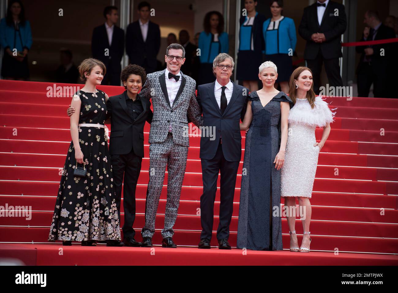 From left, actors Millicent Simmonds and Jaden Michael, screenwriter Brian Selznick, director ...