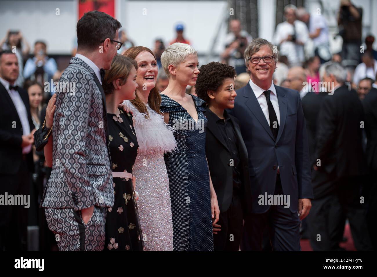From left, screenwriter Brian Selznick, actors Millicent Simmonds, Julianne Moore, Michelle ...