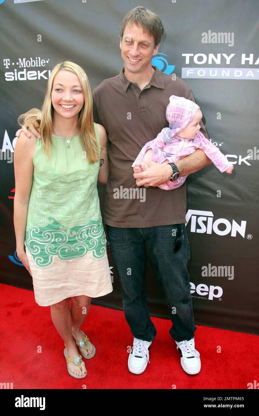 Tony Hawk, wife Lhotse Merriam and new daughter Kadence attend the ...