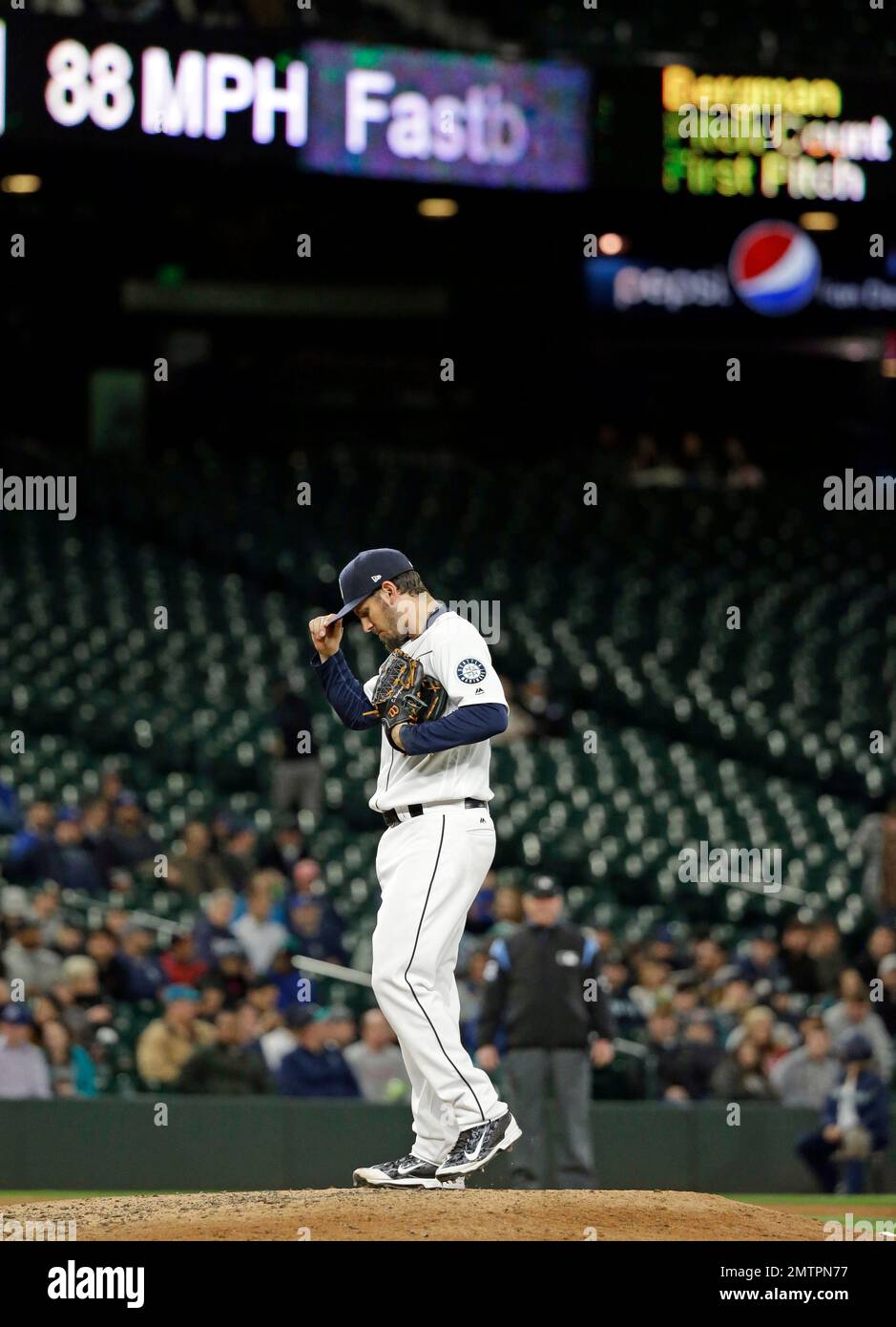 Seattle Mariners starting pitcher Christian Bergman pauses before ...