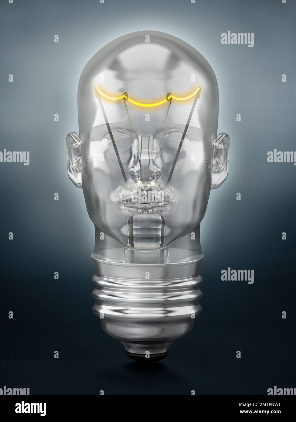 Human head shaped lightbulb on dark background. 3D illustration Stock ...