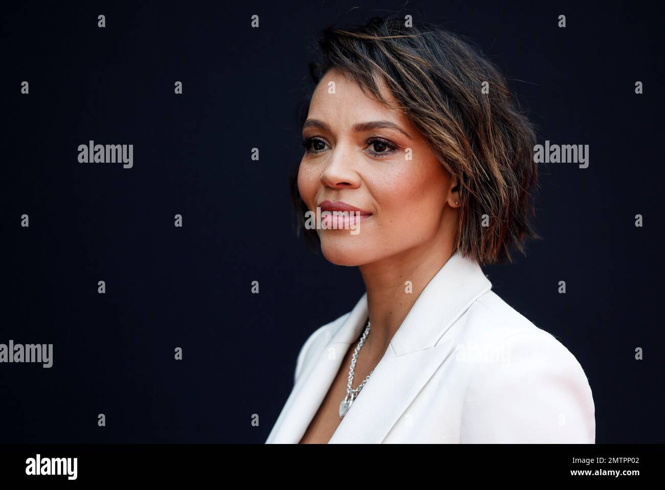 Carmen Ejogo, a cast member in "Alien: Covenant," poses before a hand ...