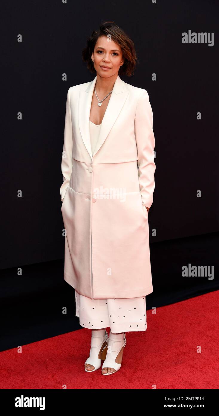 Carmen Ejogo, a cast member in "Alien: Covenant," poses before a hand ...