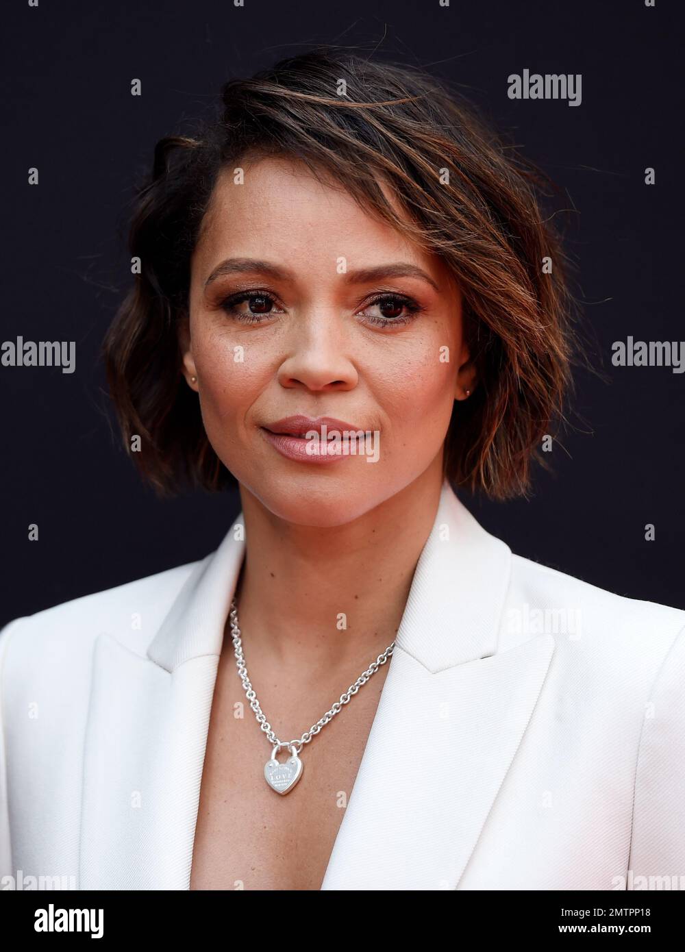 Carmen Ejogo, a cast member in "Alien: Covenant," poses before a hand ...