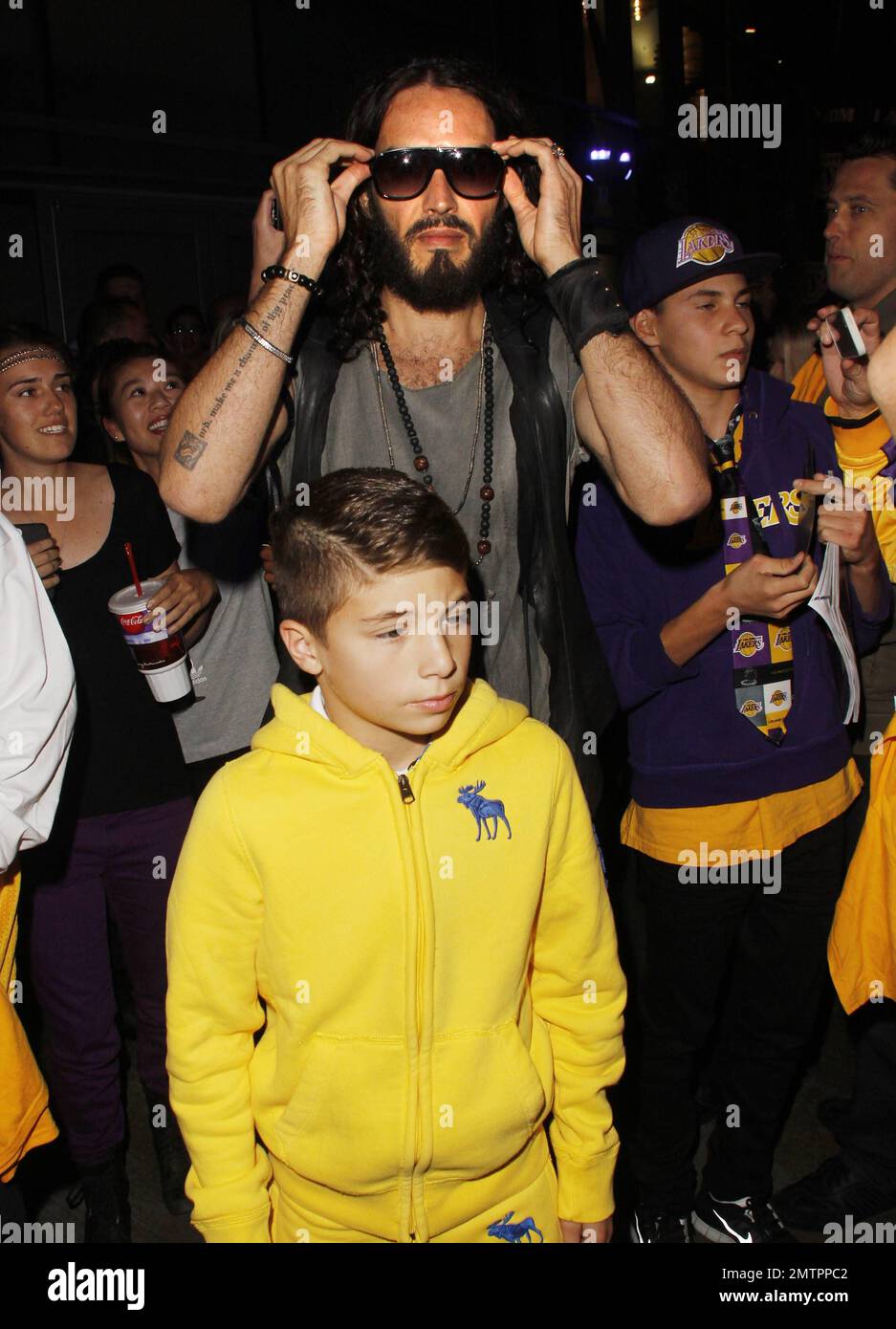 Russell Brand arrives at the Staples Center to watch an L.A. Lakers ...