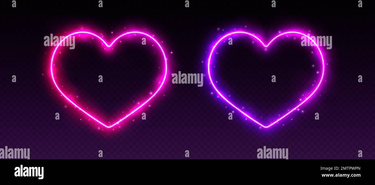 Neon heart frames with smoke and sparkles, gradient LED borders with ...