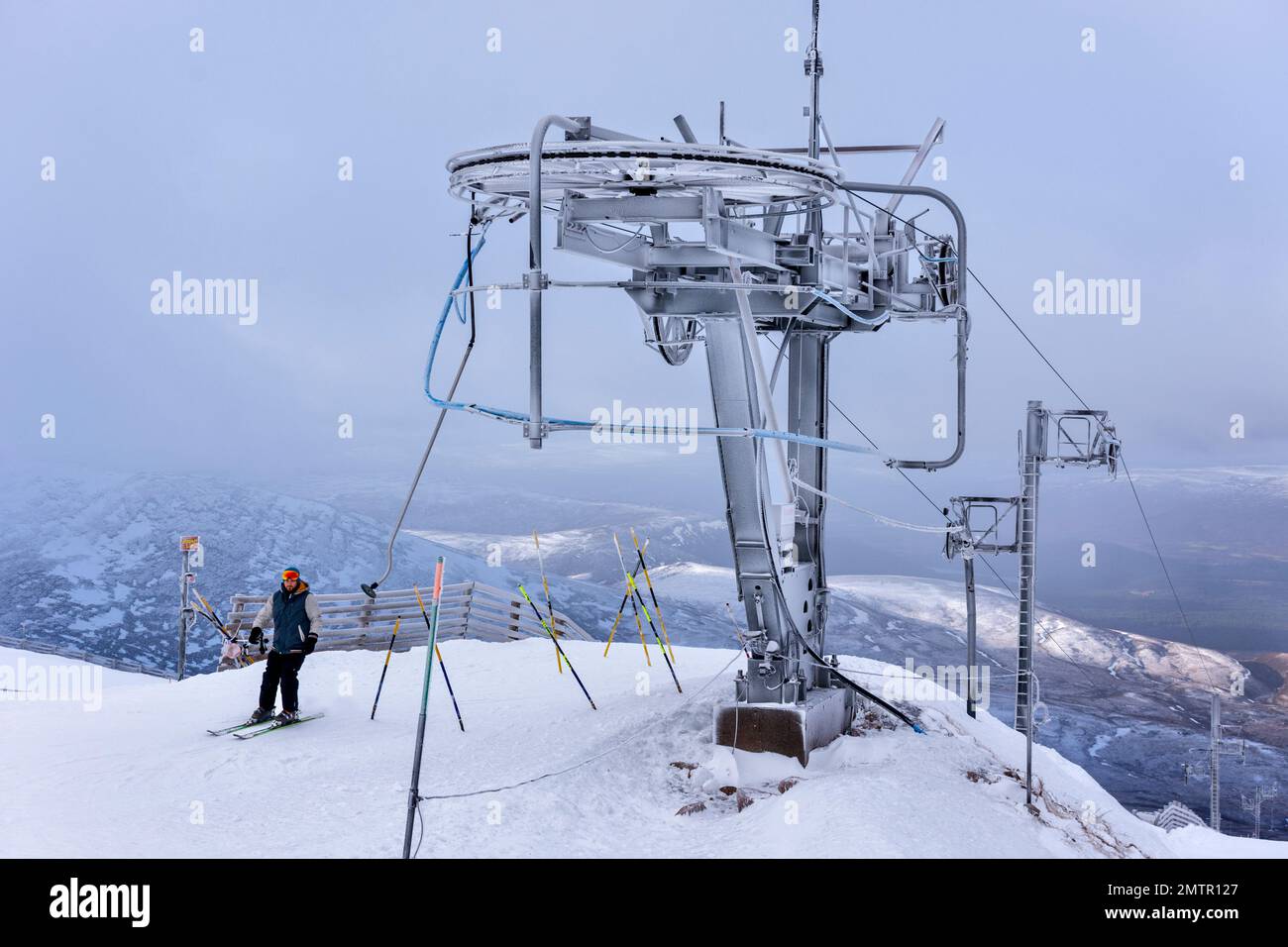 Cairngorm Mountain Aviemore Top Station Ski Pistes a skier arriving at ...