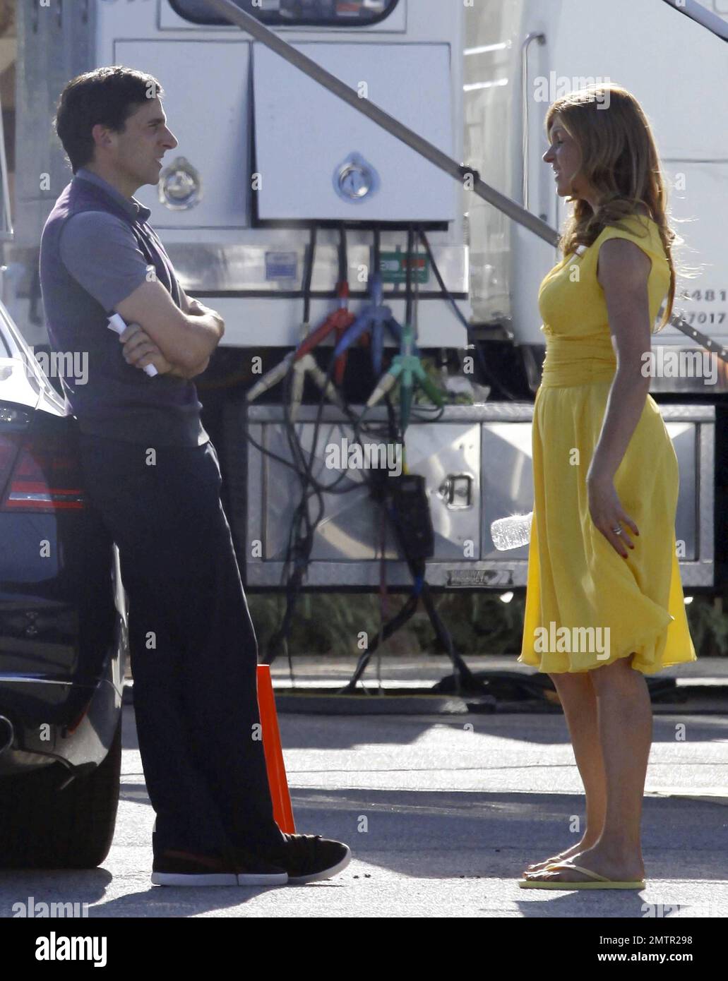 EXCLUSIVE!! Steve Carell chats with co-star Connie Britton on the set ...