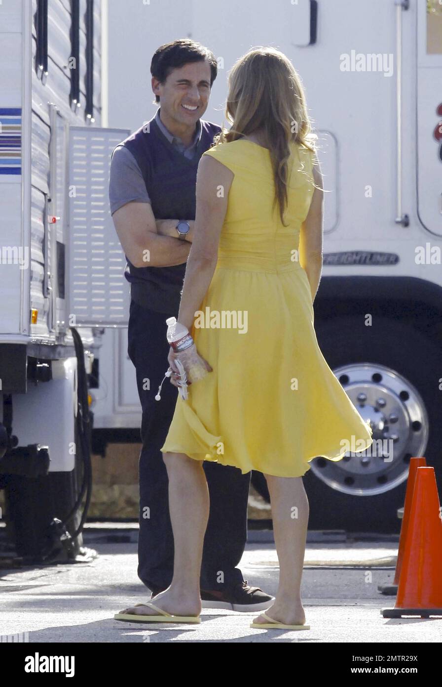 EXCLUSIVE!! Steve Carell chats with co-star Connie Britton on the set ...