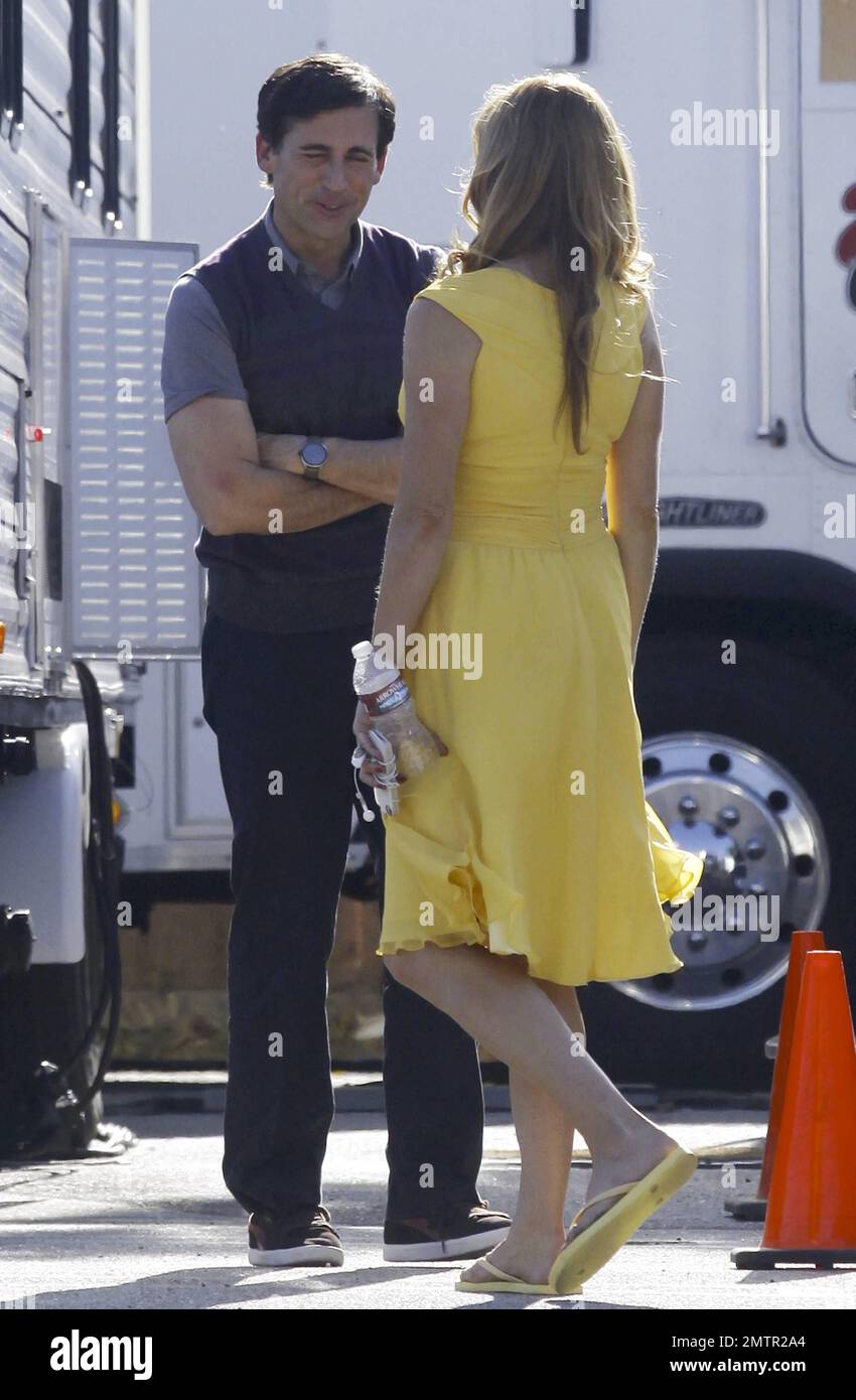 EXCLUSIVE!! Steve Carell chats with co-star Connie Britton on the set ...