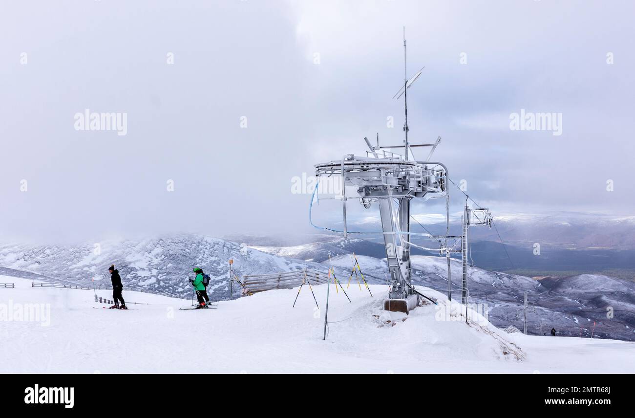 Cairngorm Mountain Aviemore Top Station Ski Pistes three skiers near ...