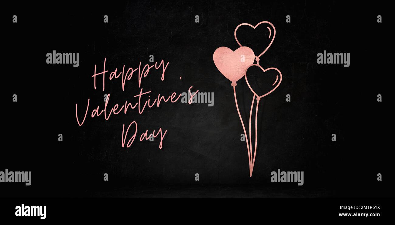 happy valentine's day message and three flying balloons in pink on the ...