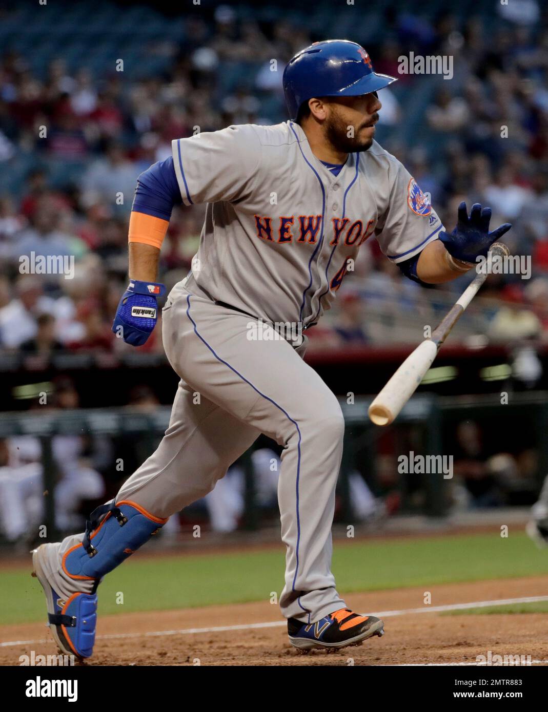New York Mets Rene Rivera hits against the Arizona Diamondbacks during ...