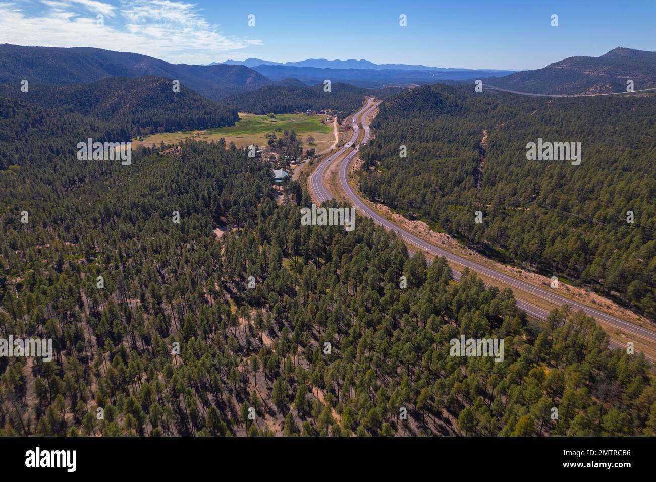 An aerial view of state route 260 and Apache Sitgreaves national forest ...