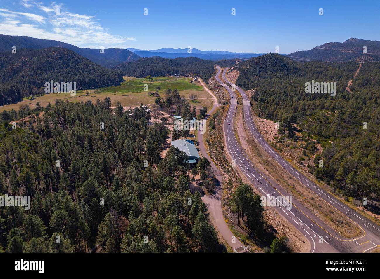 An aerial view of state route 260 and Apache Sitgreaves national forest ...