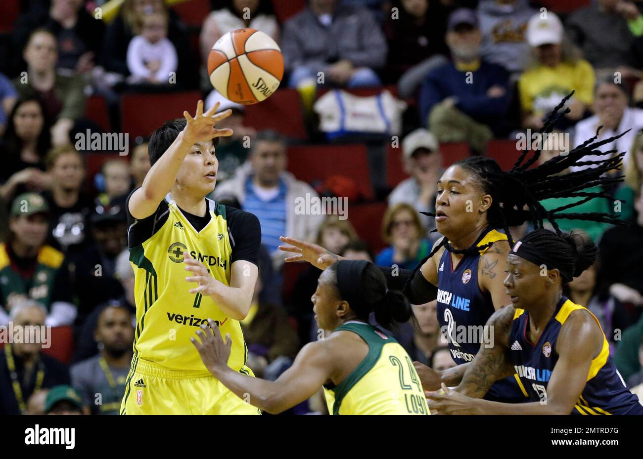 Seattle Storm's Ramu Tokashiki, of Japan, passes as Indiana Fever's ...