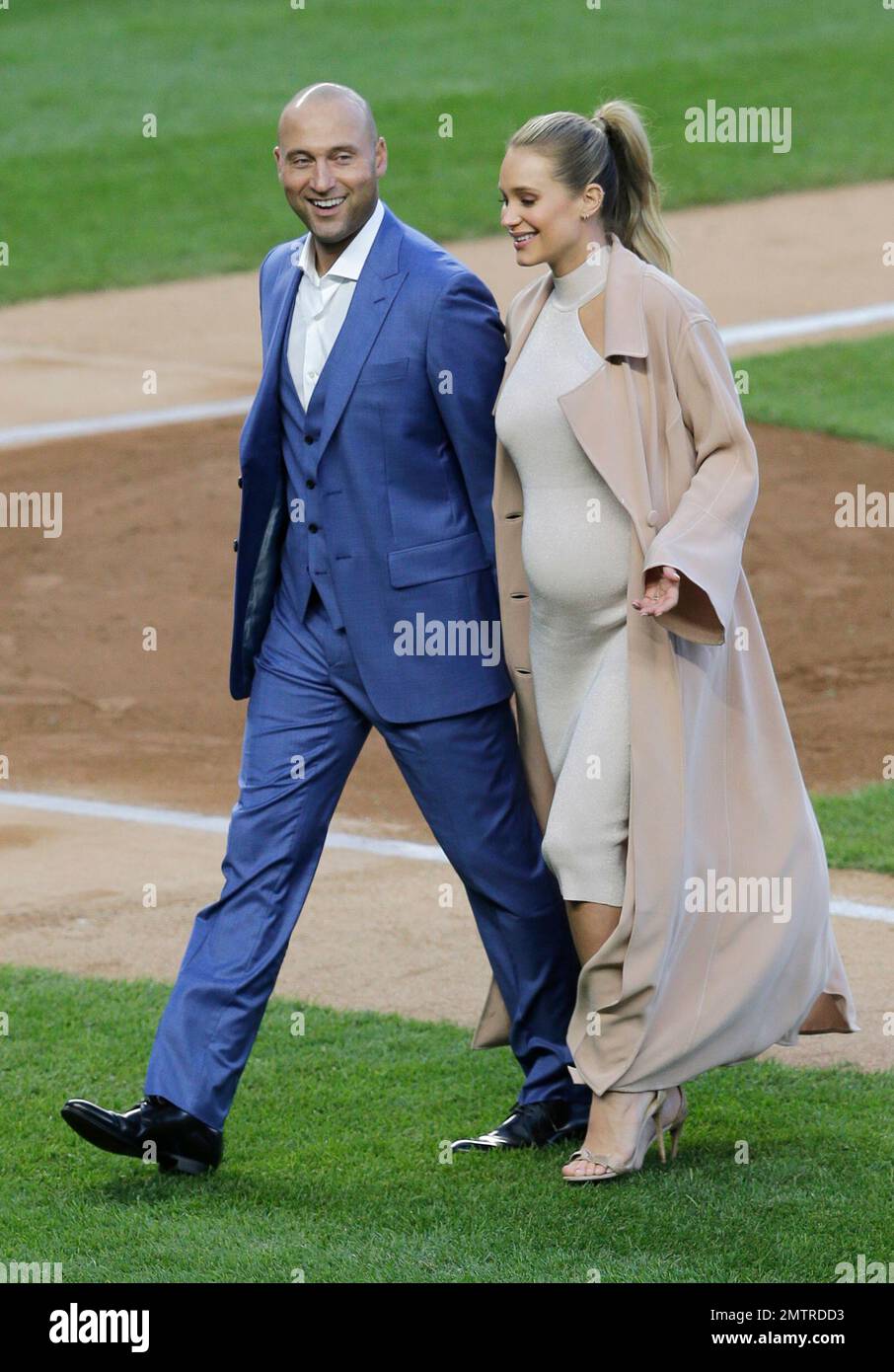 Former New York Yankee Derek Jeter and his wife Hannah Jeter leave the ...