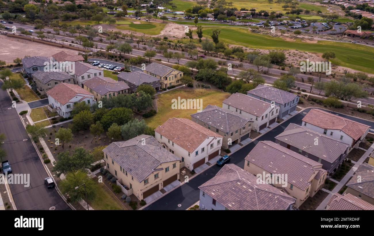 An aerial view of new houses in the new neighborhood in VIstancia ...