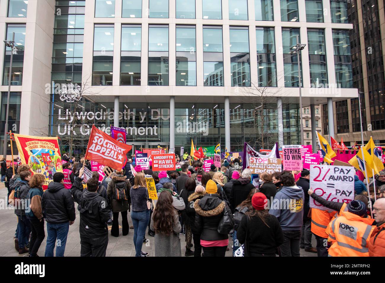 Cardiff, Wales, UK. 1st Feb, 2023. A protest outside the UK Government ...