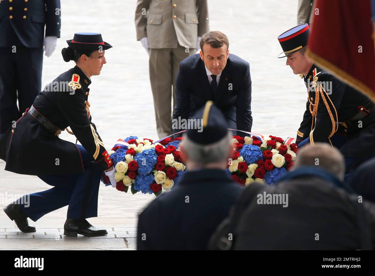 New French President Emmanuel Macron lays a wreath during a ceremony ...