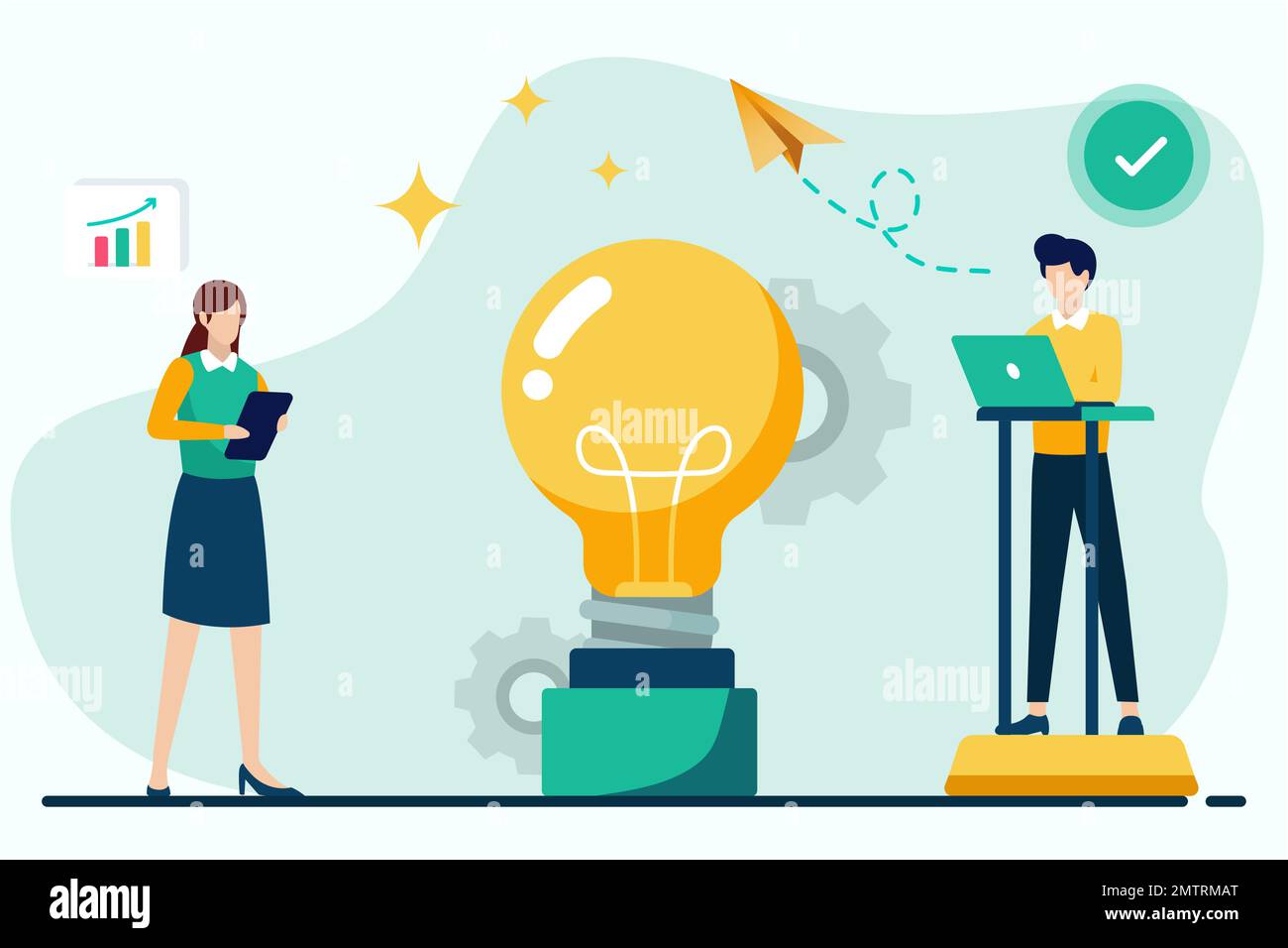 Flat design vector illustration concept of teamwork and brainstorming ...
