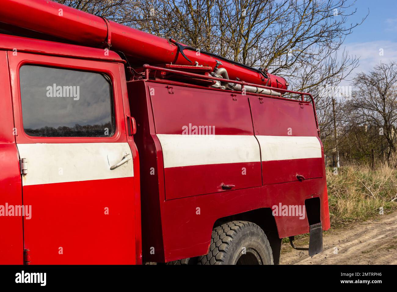 close-up on fire and rescue words on the red fire truck Stock Photo - Alamy