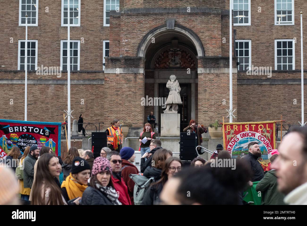 Bristol, UK. 1st Feb 2023. Protestors participating in march for fair ...