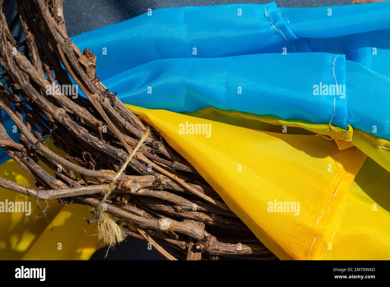 Yellow-blue, colors of the Ukrainian national flag, fabric ribbon ...