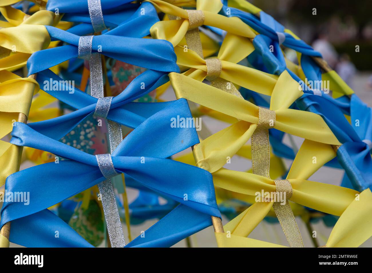 Yellow-blue, colors of the Ukrainian national flag, fabric ribbon ...