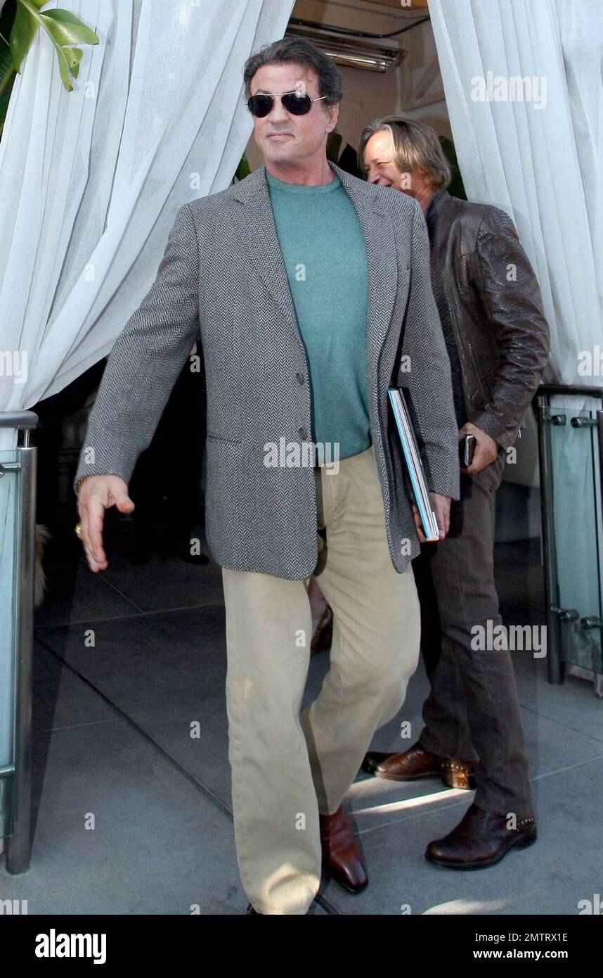 Sylvester Stallone leaves the restaurant Villa Blance after a business ...