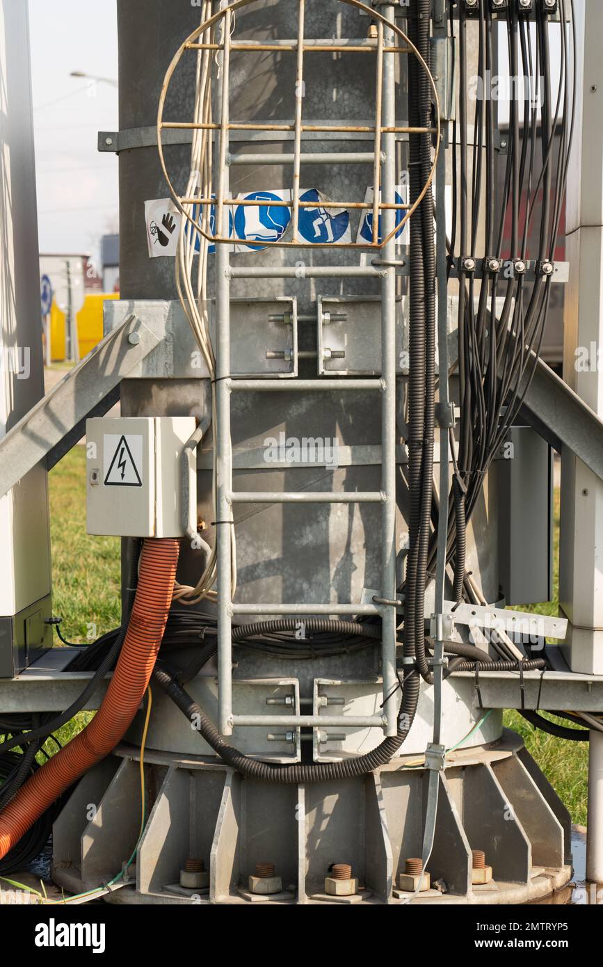 Close-up of industrial electric energy tower as power concept Stock ...