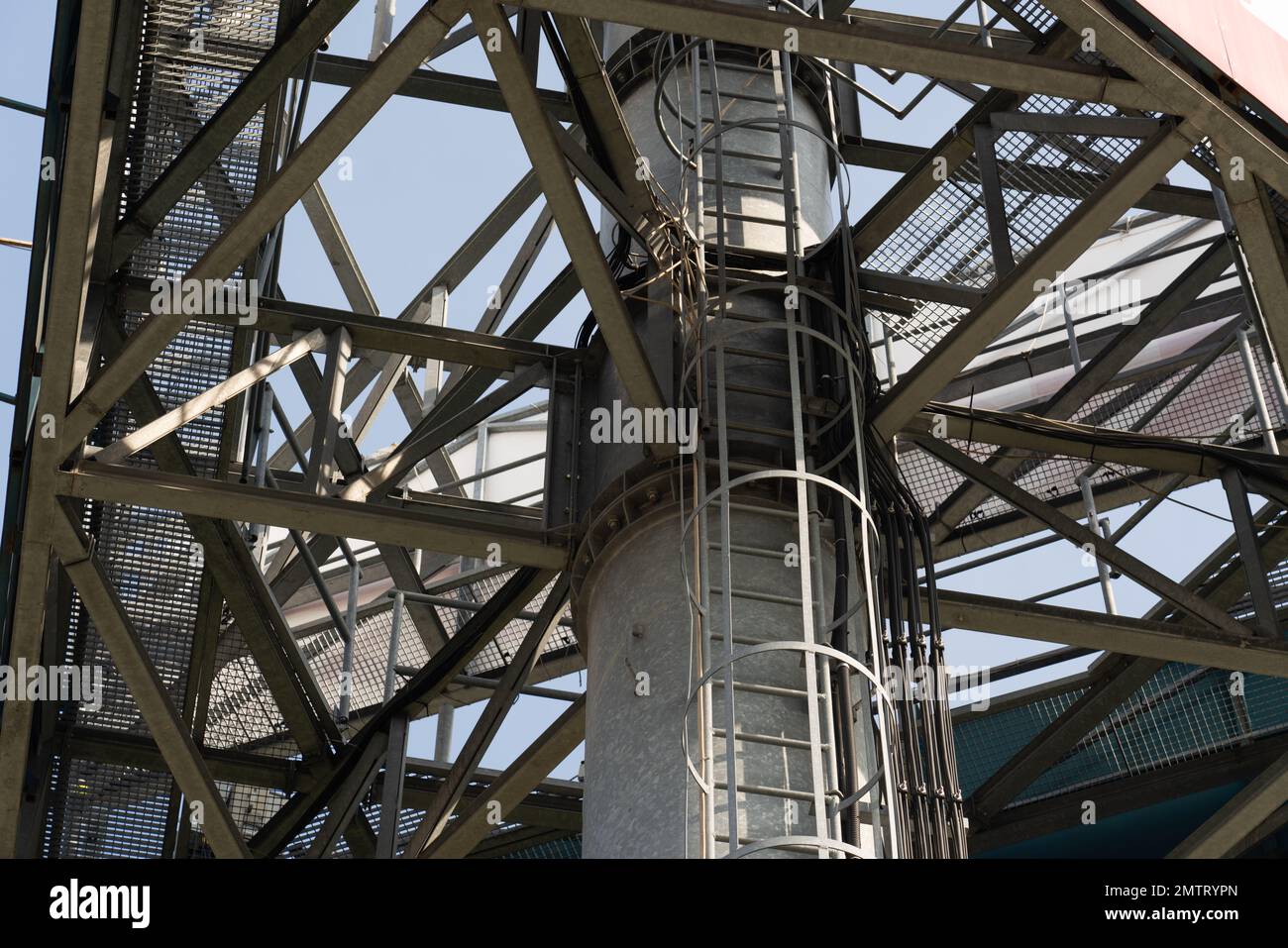 Close-up of steel energy tower as electricity distribution concept ...