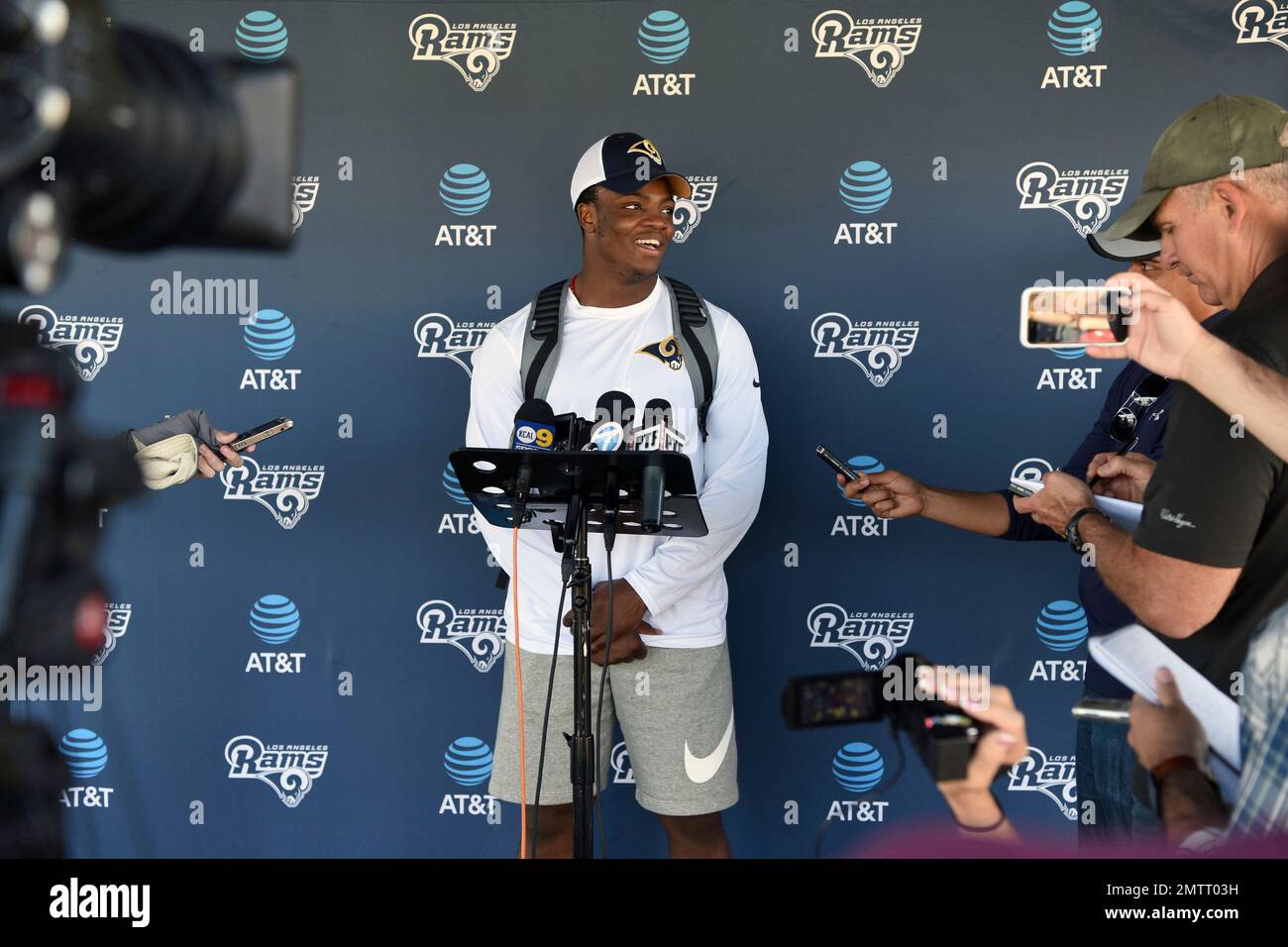 Los Angeles Rams linebacker Samson Ebukam talks with reporters ...