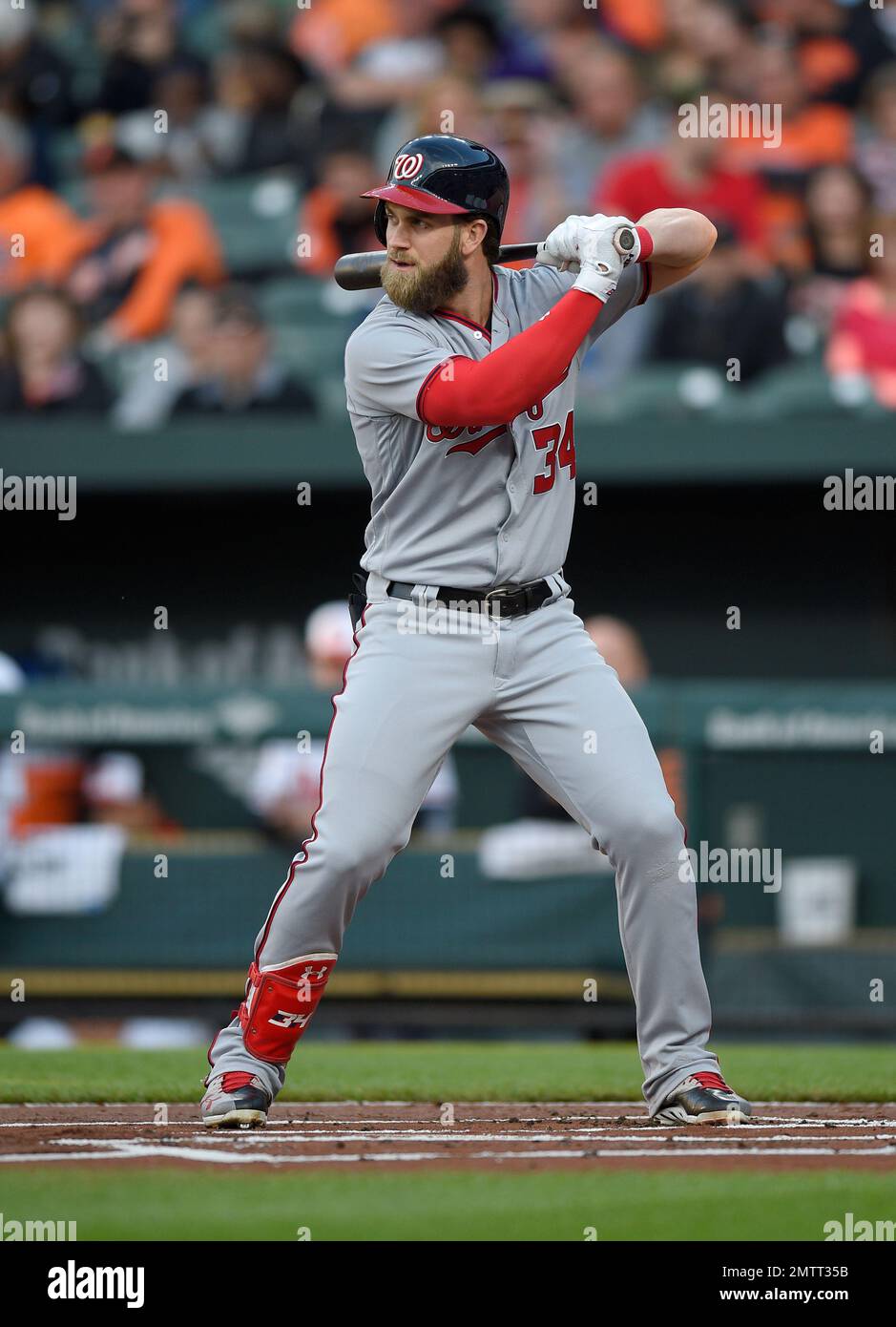 Washington Nationals' Bryce Harper bats during an interleague baseball ...