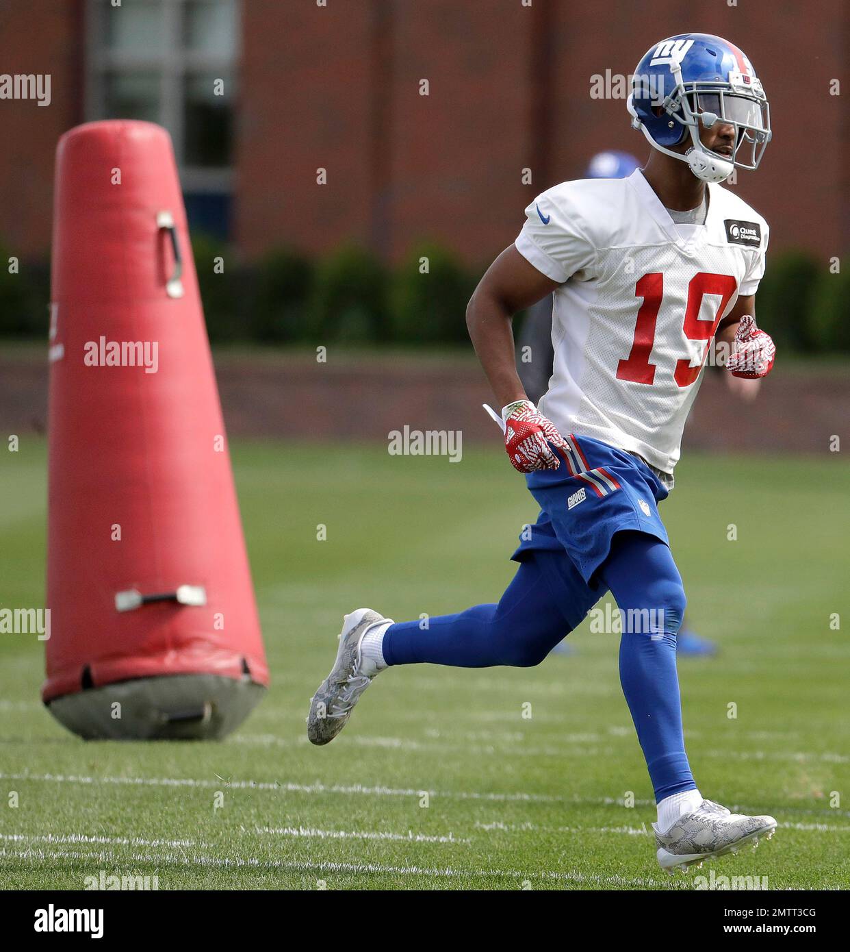 New York Giants' Travis Rudolph runs a drill during NFL football rookie ...