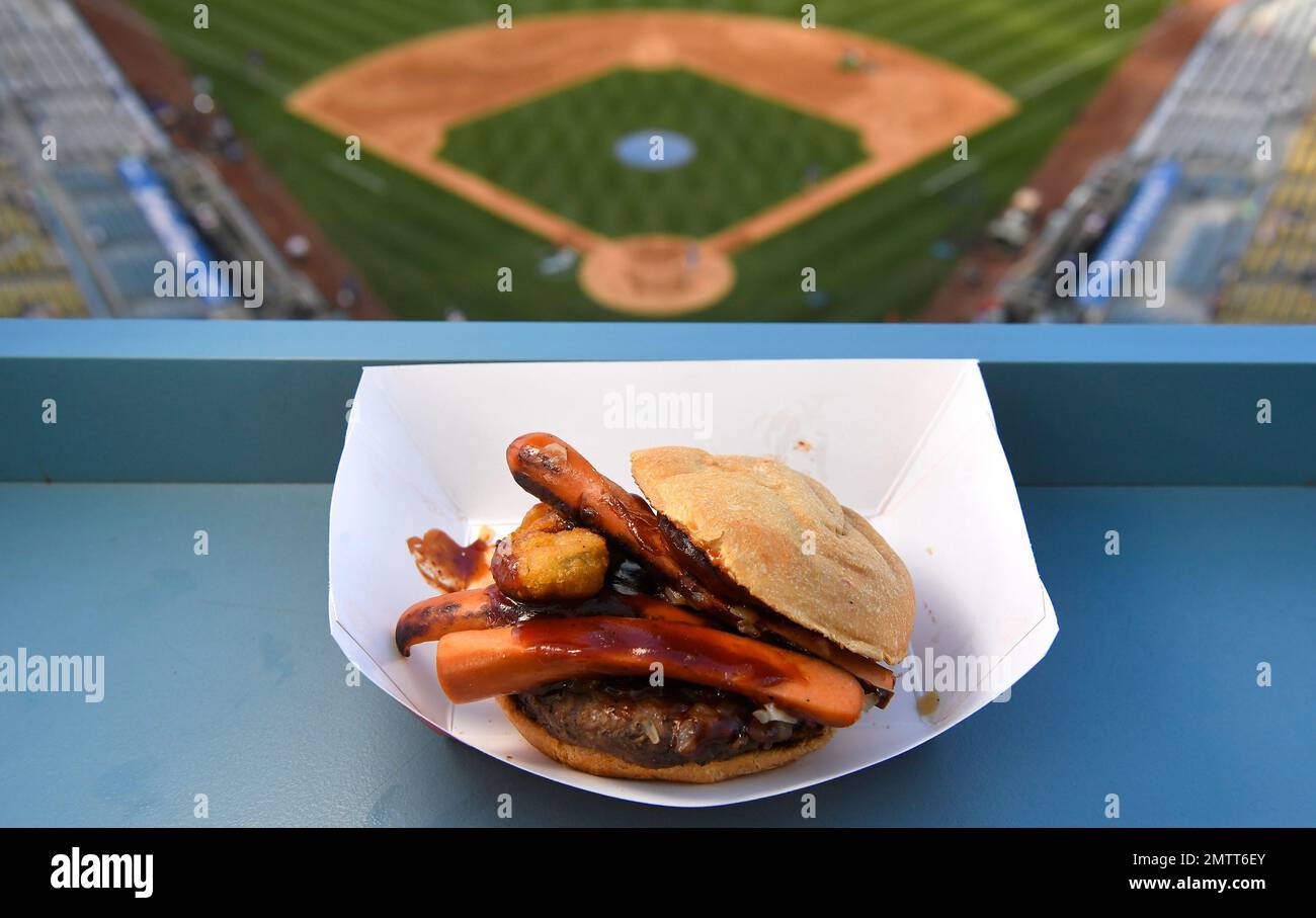 The Dodger Burger is seen prior to a baseball game between the Los ...