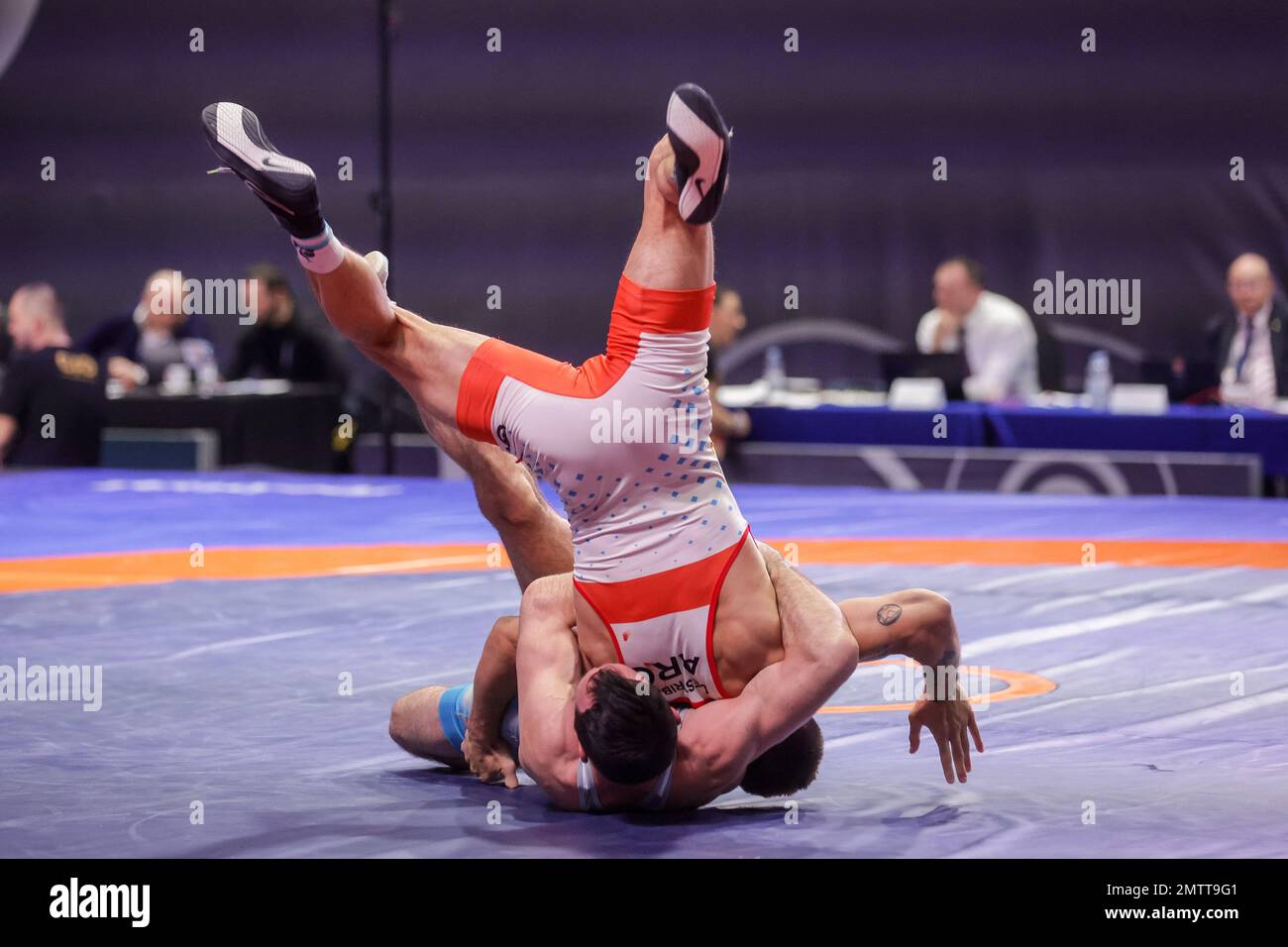 ZAGREB, CROATIA – FEBRUARY 01: Evan Richard Henderson of USA (grey ...