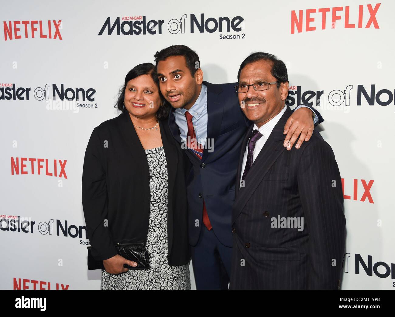 Co-creator, executive producer and actor Aziz Ansari, center, poses ...