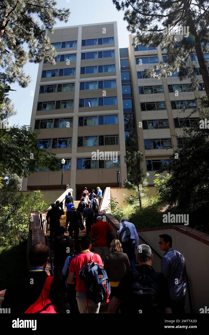 Members of the media tour the residential area on the campus of UCLA ...